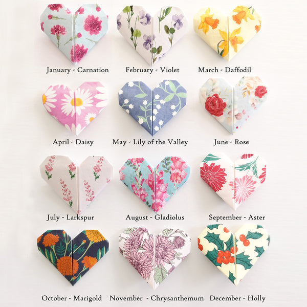 Personalised Birth Flower Origami Heart Card - Hello Ruth