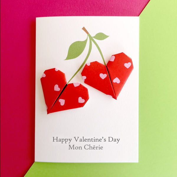 Personalised Origami Cherry Heart Valentines Day Card - Hello Ruth